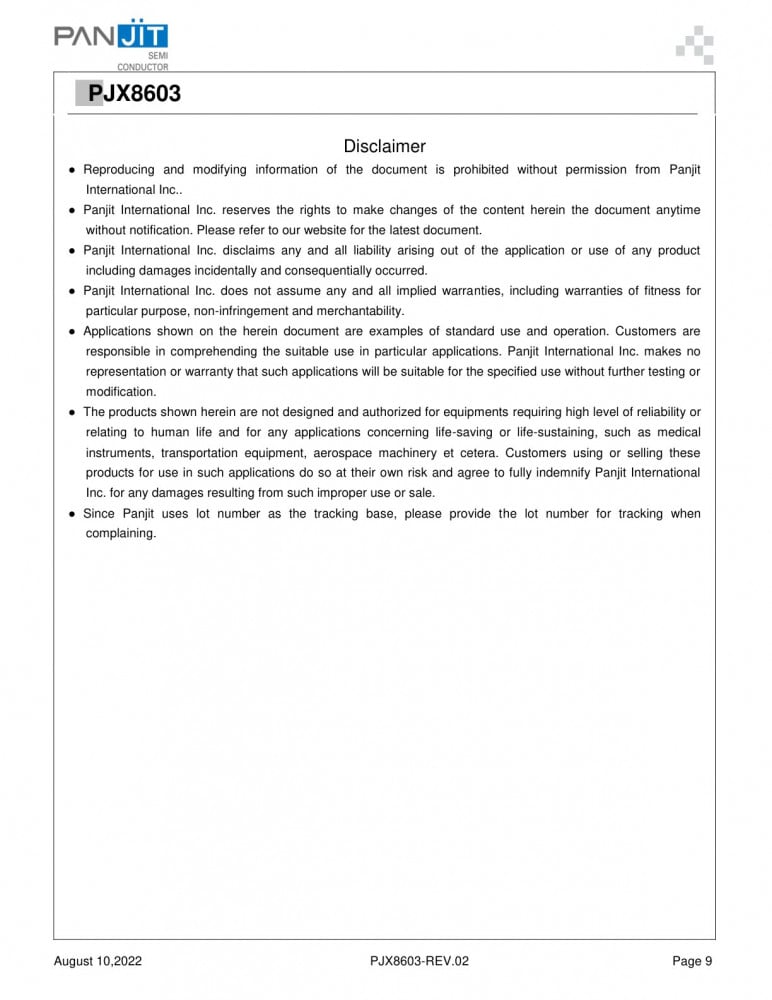 PJX8603 datasheet page 9