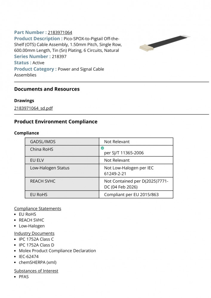 MOLEX 2183971064 technical drawing page 1