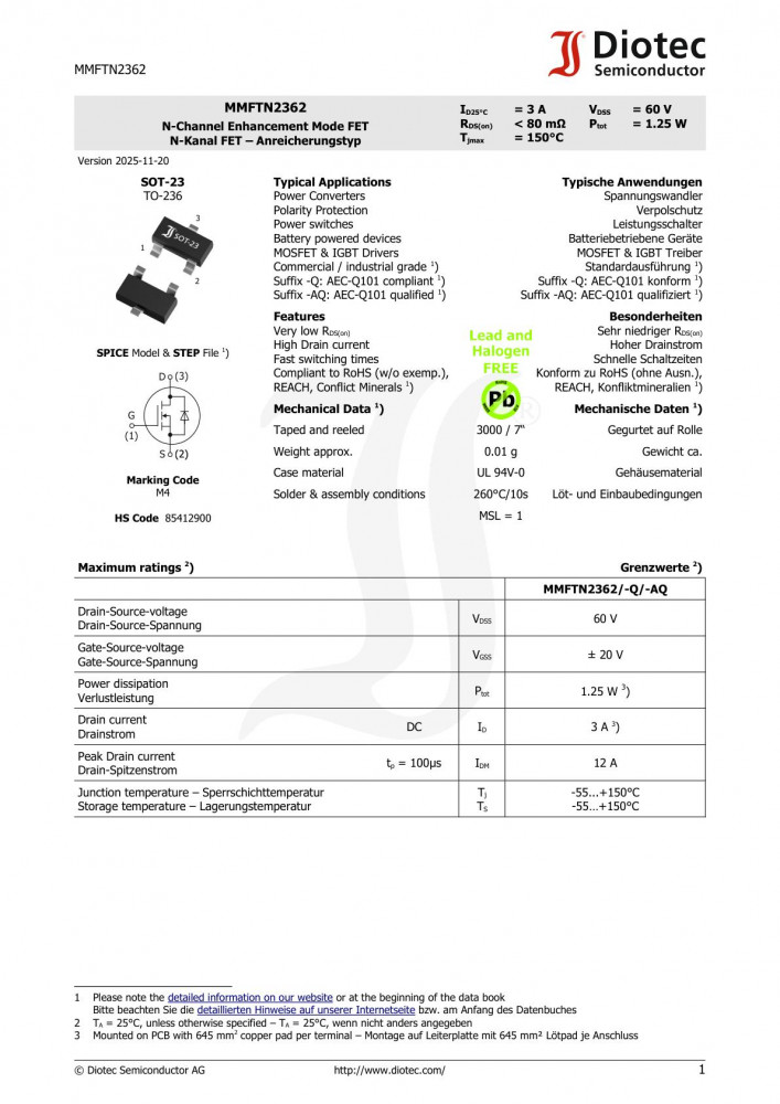 MMFTN2362 datasheet page 1