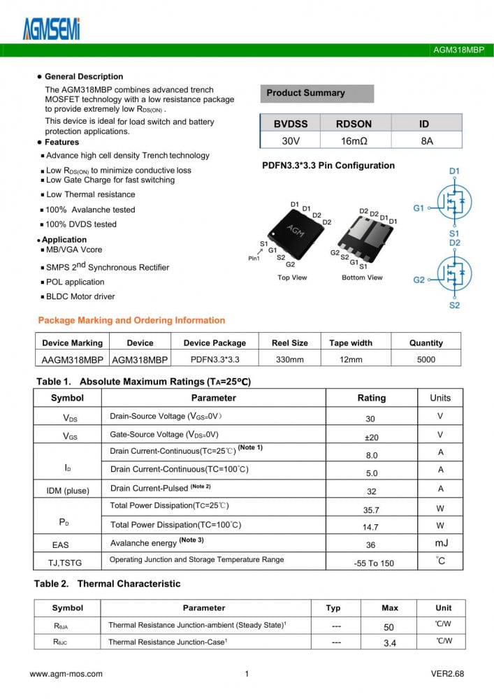 AGM318MBP datasheet page 1
