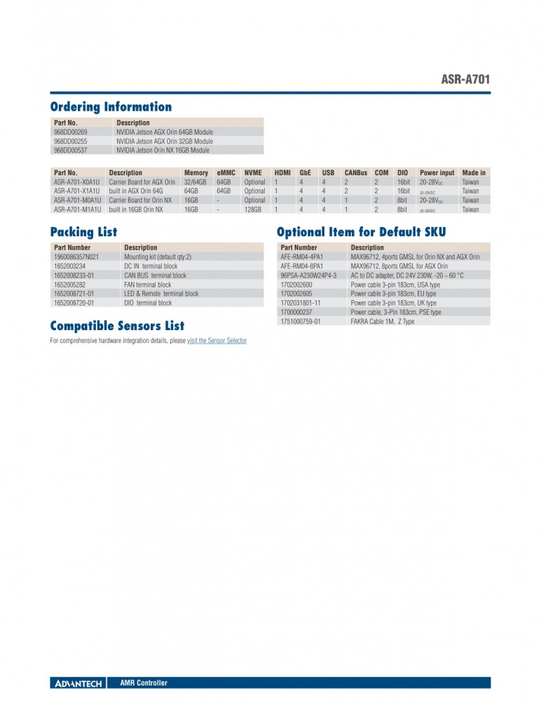 ASR-A701 product documentation page 3