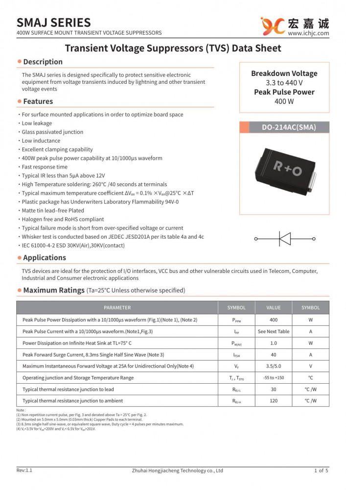 SMAJ series datasheet page 1
