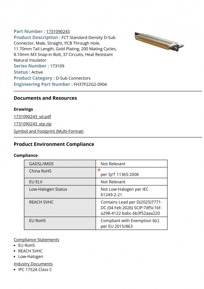 MOLEX 1731090243 technical drawing page 1