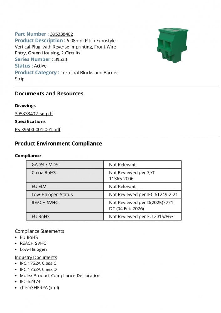 ESE Eurostyle terminal block product specification, page 1
