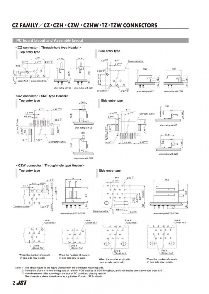 JST CZ connector datasheet page 2