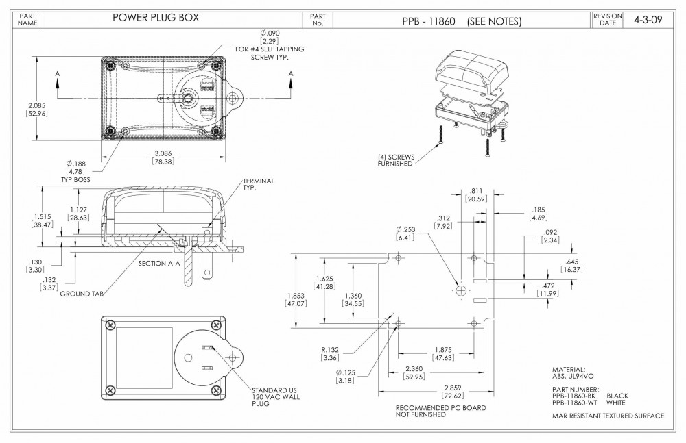 Product documentation image for Bud Industries PPB-11860-WT