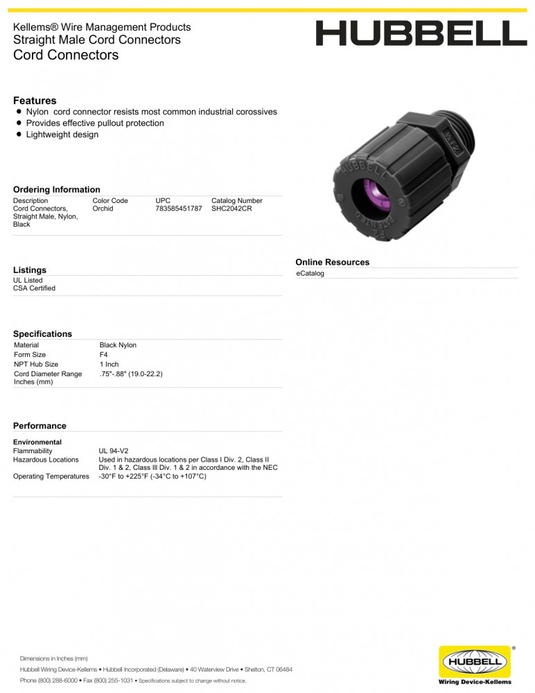 SHC2042CR product documentation page