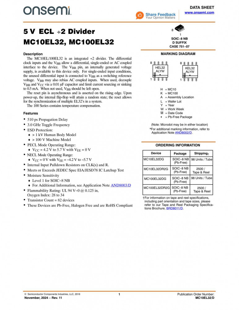 MC10EL32 technical document page 1