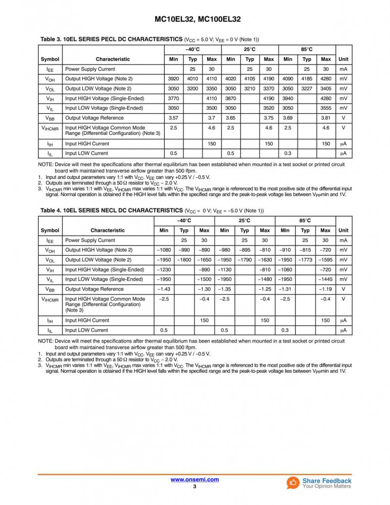 MC10EL32 technical document page 3