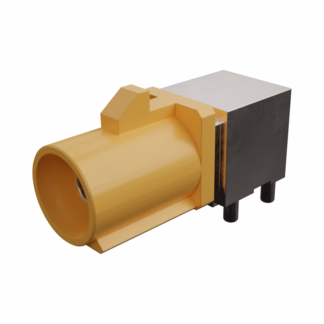 FAKRA Jack, Right-Angle, PCB Receptacle, Through Hole, Die Cast Body, Tin (Sn) Plated, Keying Code M, Pastel Orange, 50 Ohms for sale
