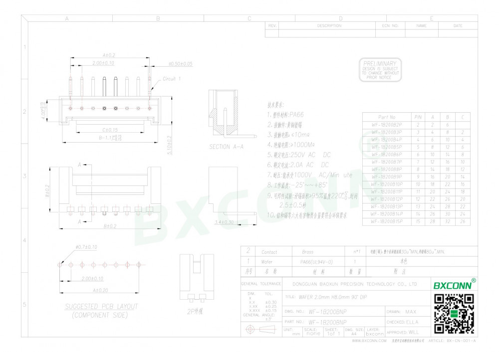 WF-1B200BxP product drawing and technical documentation