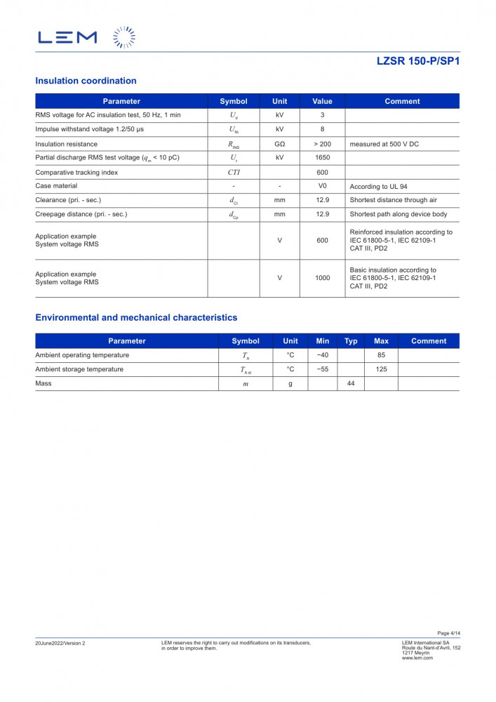 LZSR150-P/SP1 datasheet page 4