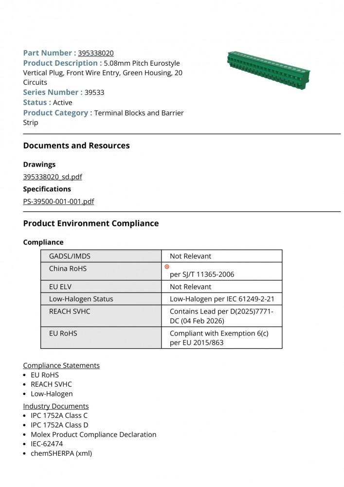 ESE Eurostyle terminal block specification, page 1