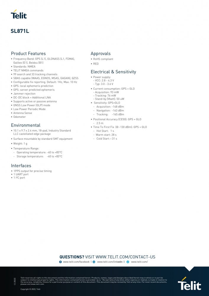 SL871L technical document page 2