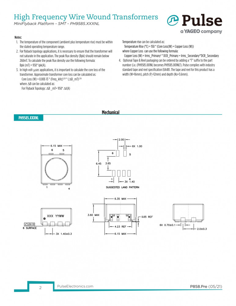 PH9585 series mechanical drawing