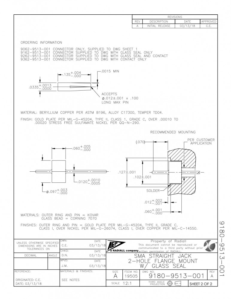 Radiall drawing 9180-9513-001, sheet 2 of 2