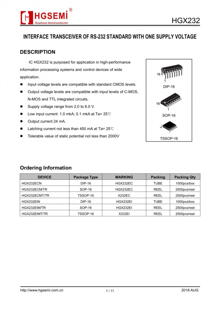HGX232 datasheet page 1