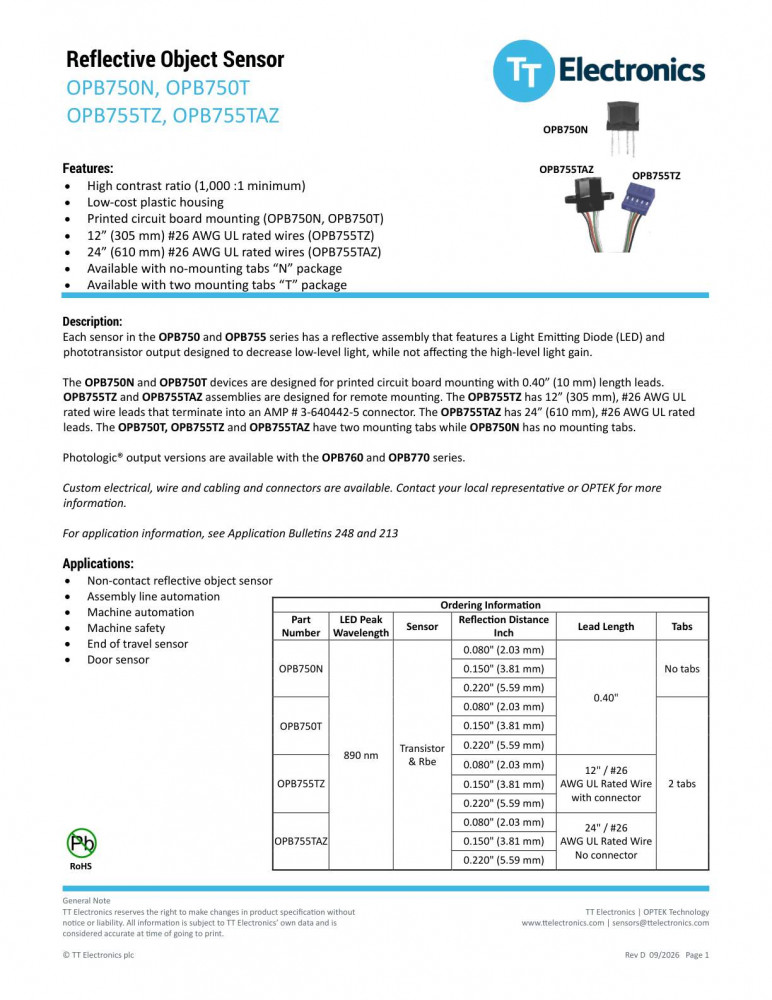 OPB755TZ technical document image 1