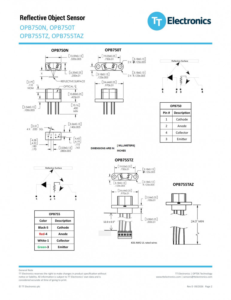 OPB755TZ technical document image 2