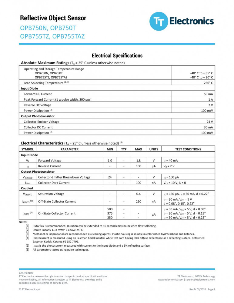 OPB755TZ technical document image 3