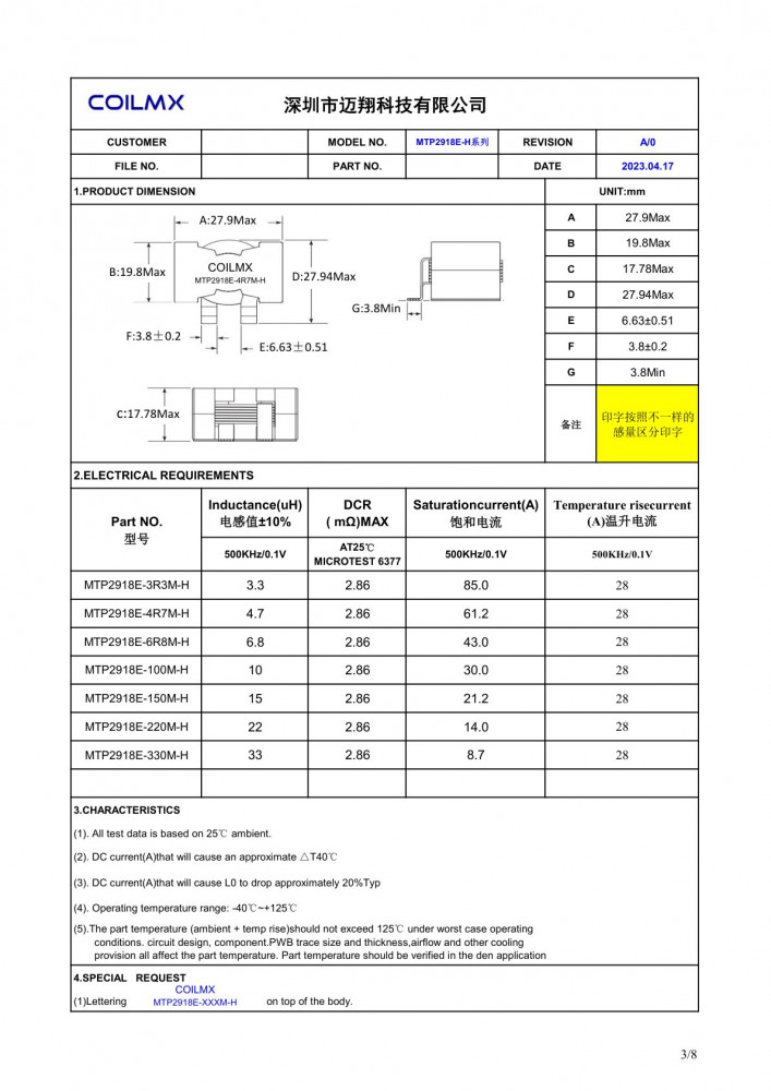 COILMX MTP2918E-H specification page 3