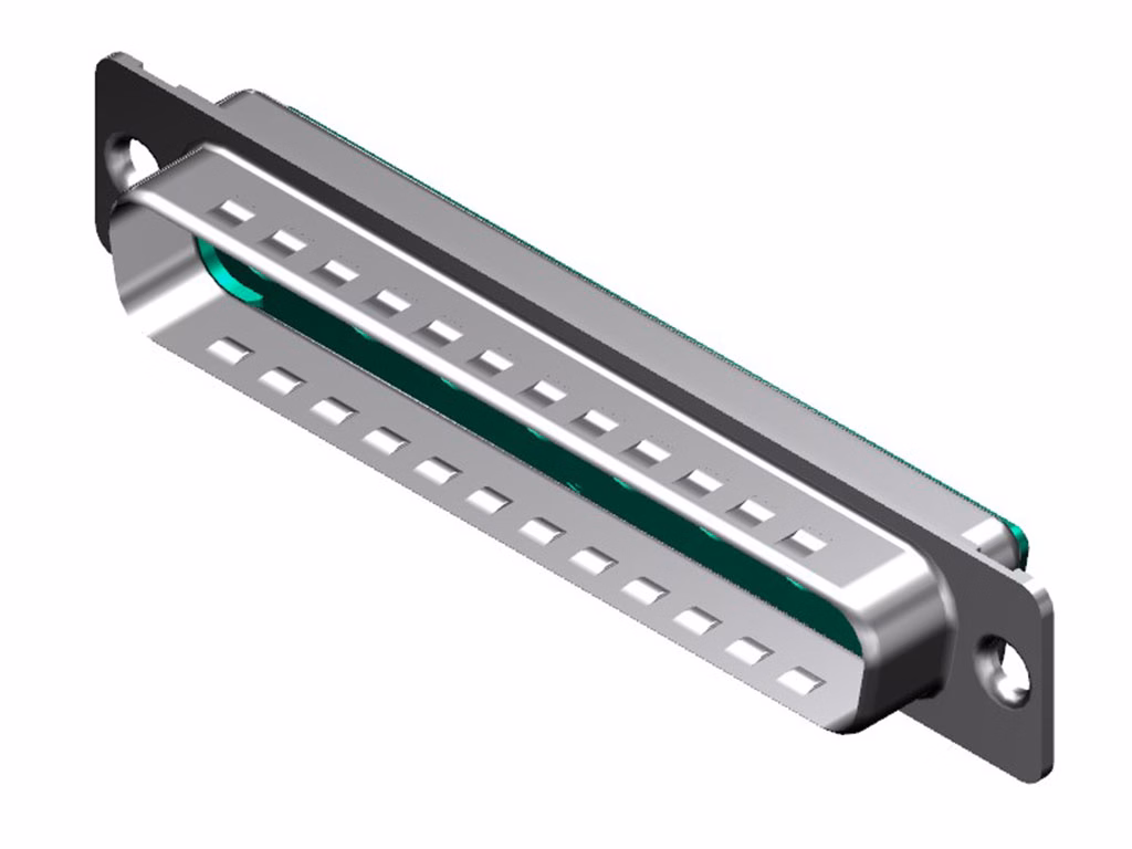 FCT Standard-Density D-Sub Crimp Housing, Female, Tin Plated Shell without Dimples, Non-Magnetic, 9 Circuits, Green Front and Rear Insulator