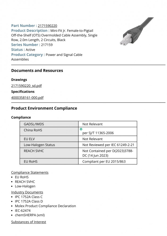 MOLEX 2171590220 technical document page 1