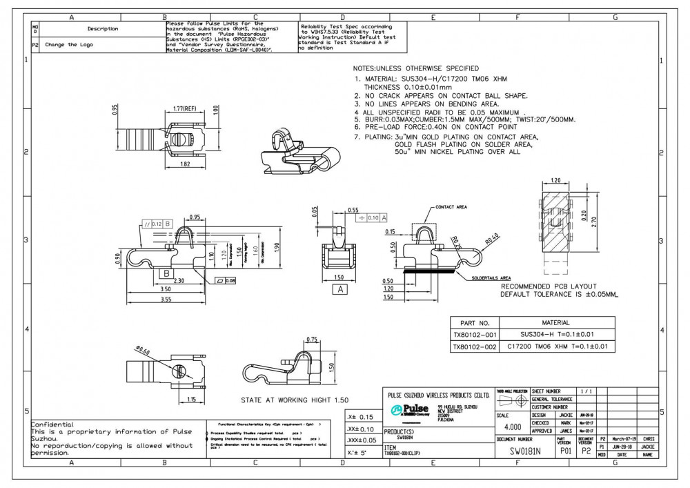 PULSE SW0181N technical drawing preview