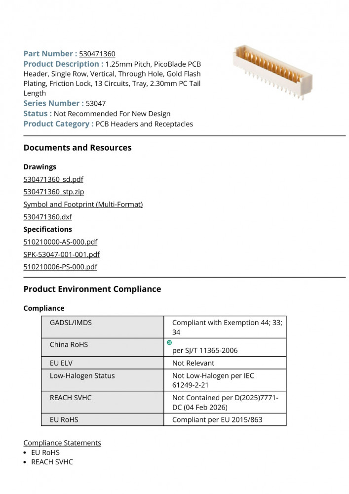 MOLEX 530471360 technical document preview, page 1