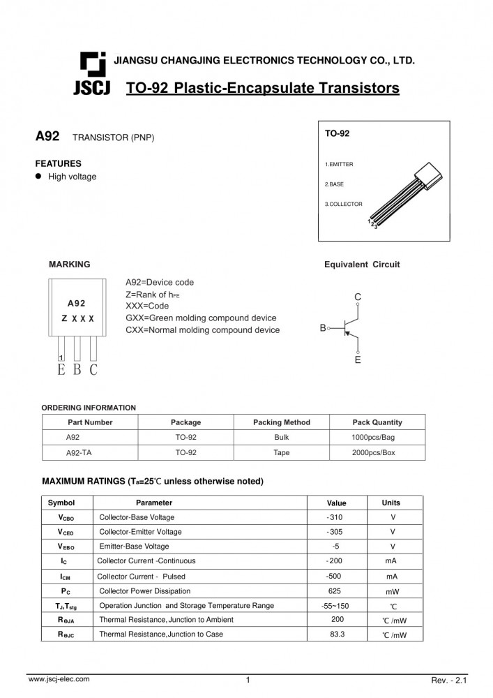 JSCJ A92 datasheet page 1