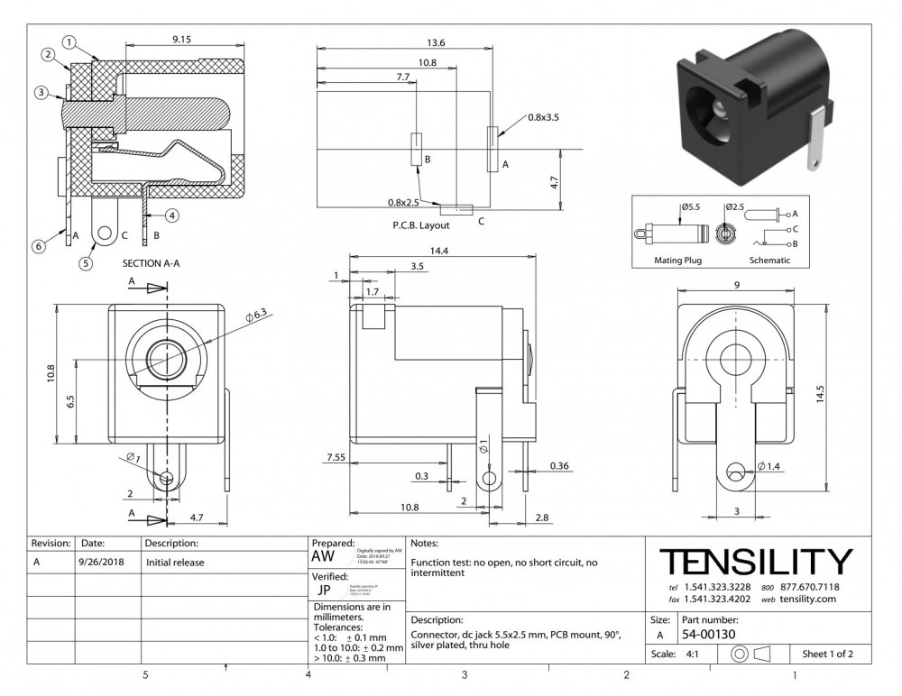 Tensility 54-00130 drawing, sheet 1