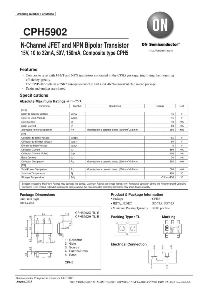 CPH5902G-TL-E datasheet page 1