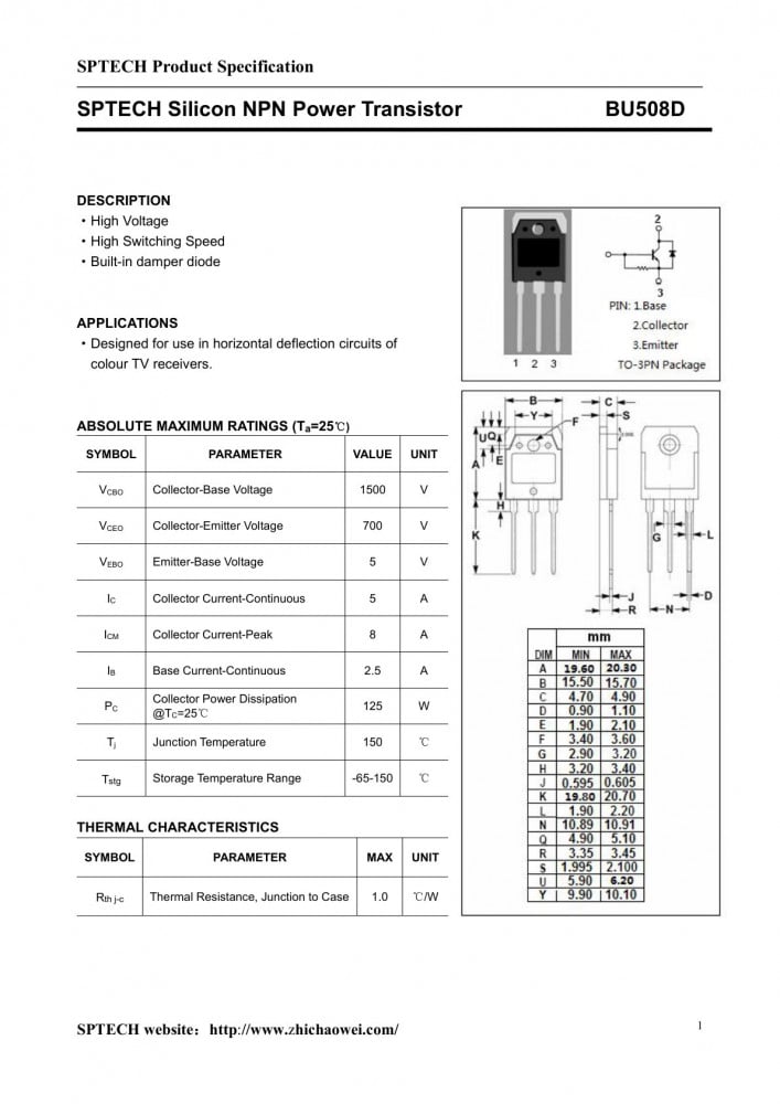 BU508D datasheet page 1