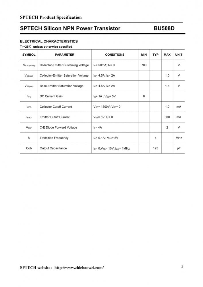 BU508D datasheet page 2