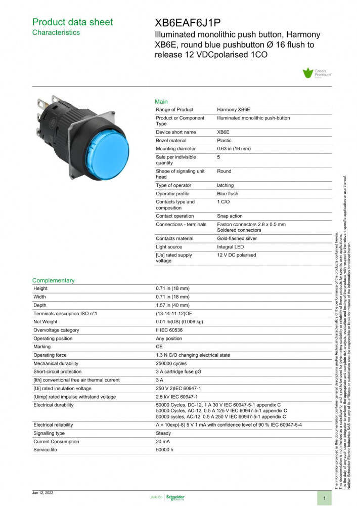 XB6EAF6J1P technical document page 1