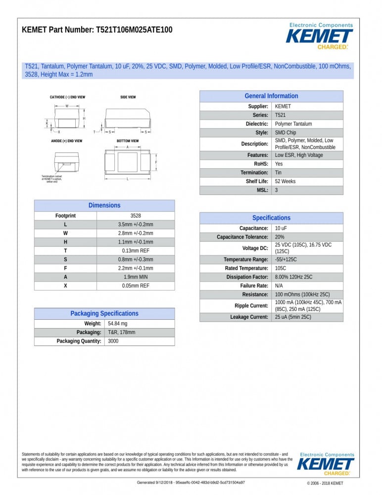 KEMET T521 package documentation