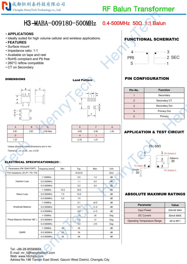 H3-MABA-009180-500MHz technical document page 1