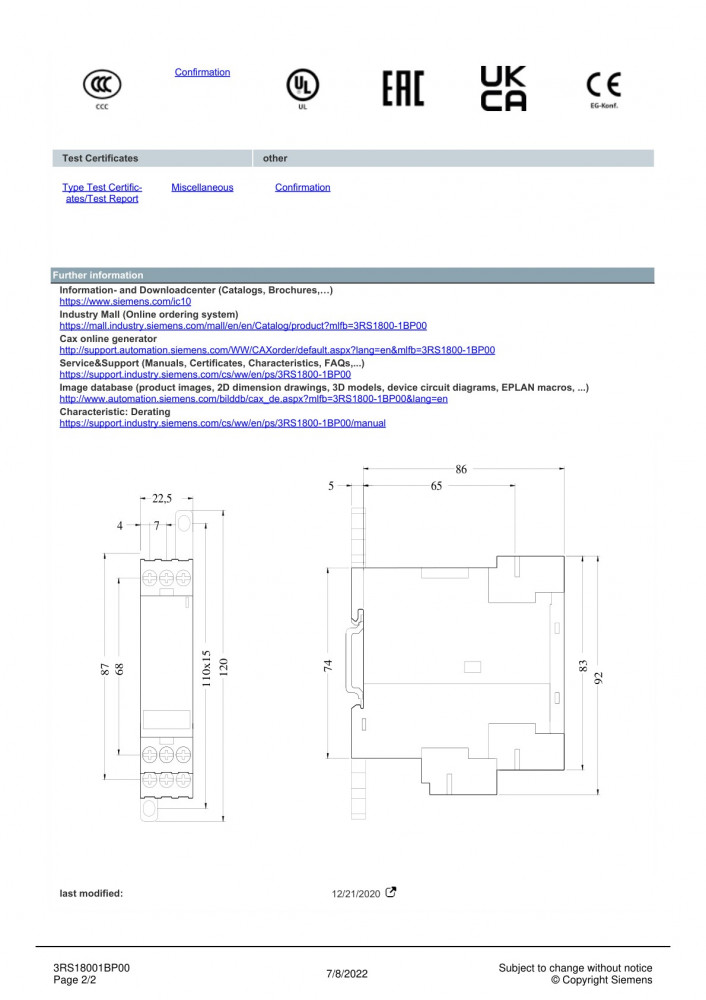 SIEMENS 3RS1800-1BP00 technical document page 2