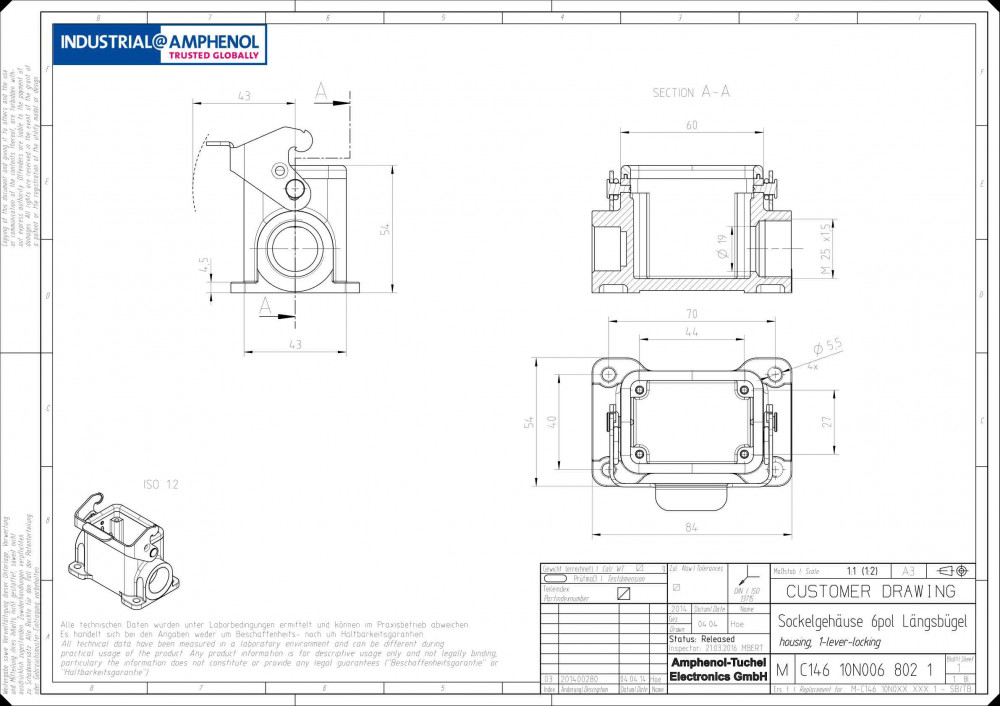 Amphenol C146 10N006 802 1 customer drawing