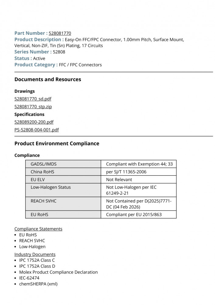 MOLEX 528081770 technical drawing preview, page 1