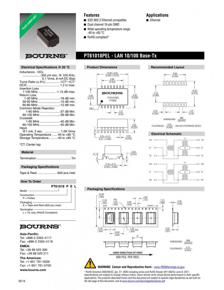 Bourns PT61018PEL datasheet page 1