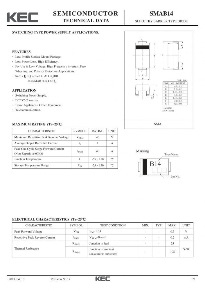 SMAB14-RTK/P KEC datasheet page 1
