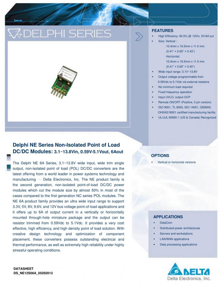 DELTA NE12S0A0H06PNFA datasheet page 1