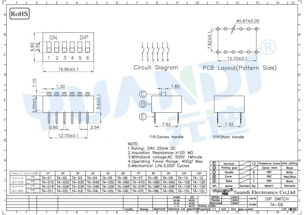 Yuandi TA-06 datasheet drawing