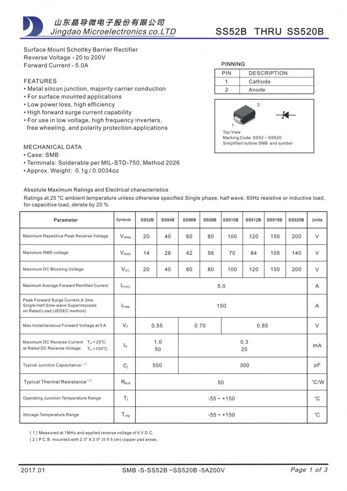 SS56B datasheet page 1