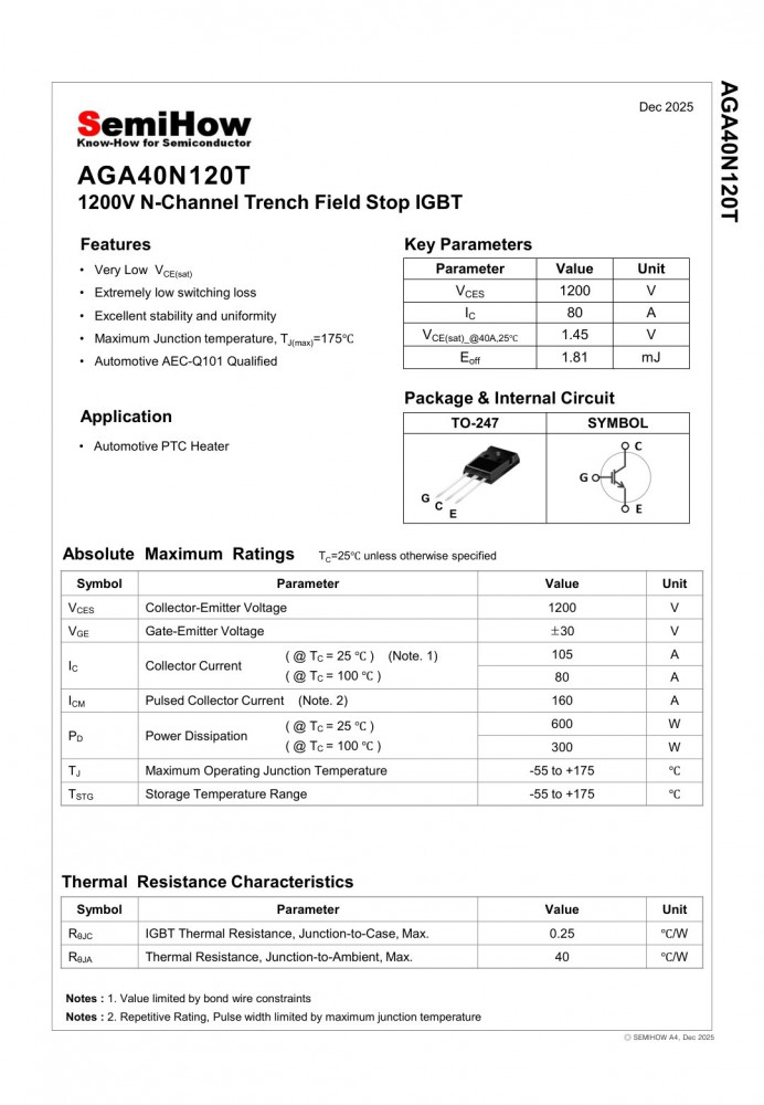 AGA40N120T datasheet page 1