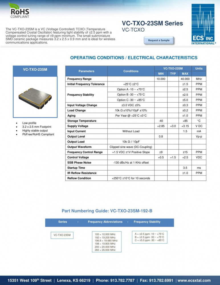 ECS VC-TXO-23SM datasheet page 1