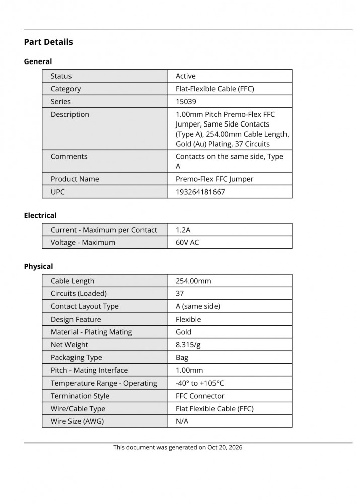 Molex FFC family specification document image, page 2