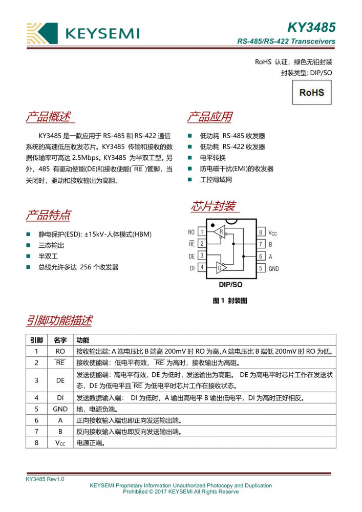 KY3485LEEN datasheet page 1