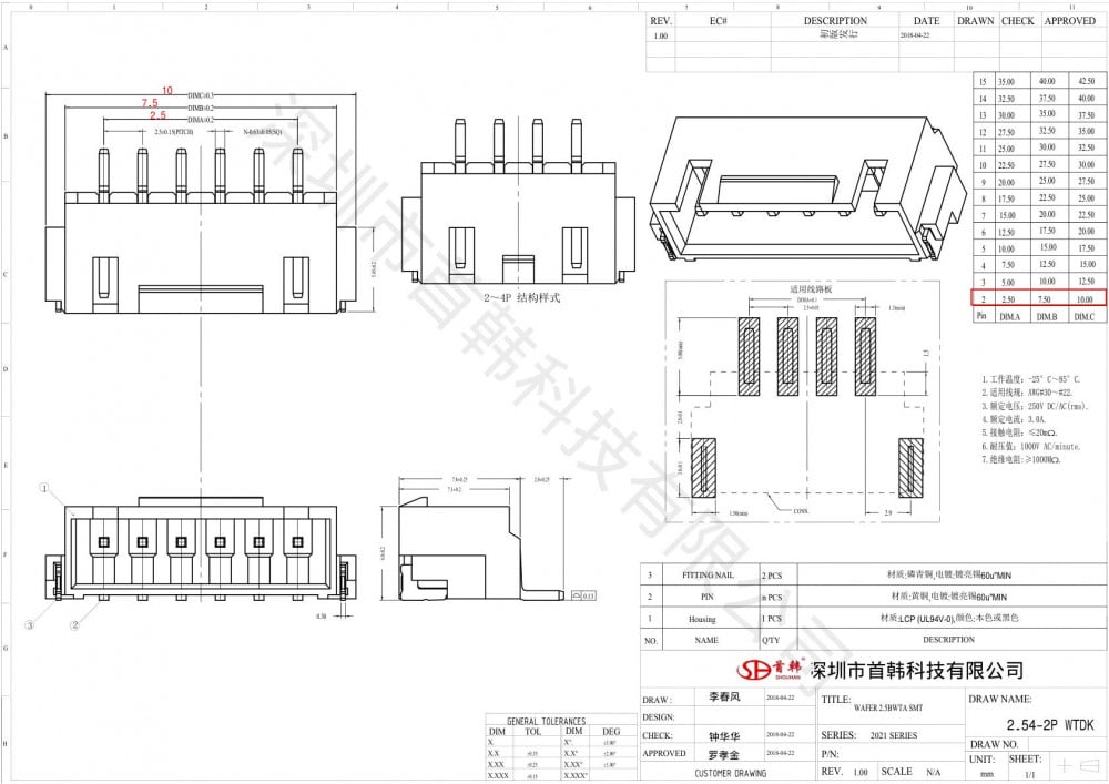 SHOU HAN 2.54-2PWTDK specification page 1